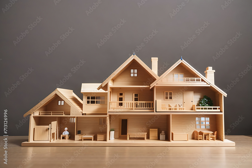 wooden house maquette model with two family sizes and different home ...