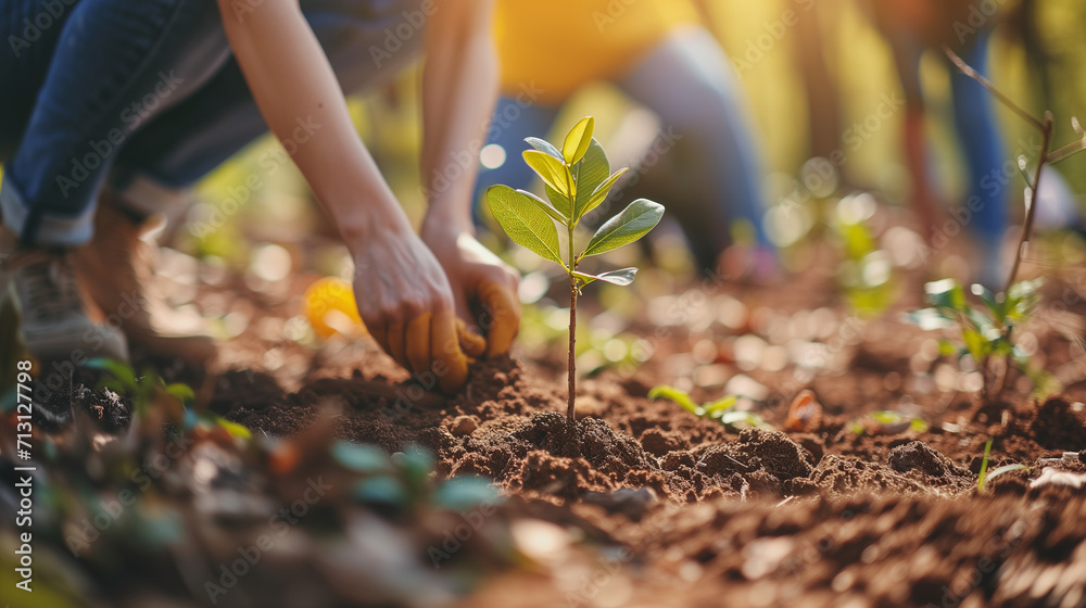 Afforestation Efforts in Action: Volunteers Planting Young Trees in ...