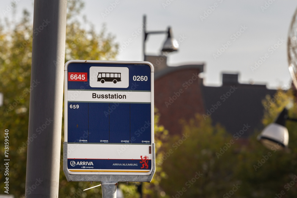 VAALS, NETHERLANDS - NOVEMBER 8, 2022: Typical Dutch bus stop sign ...