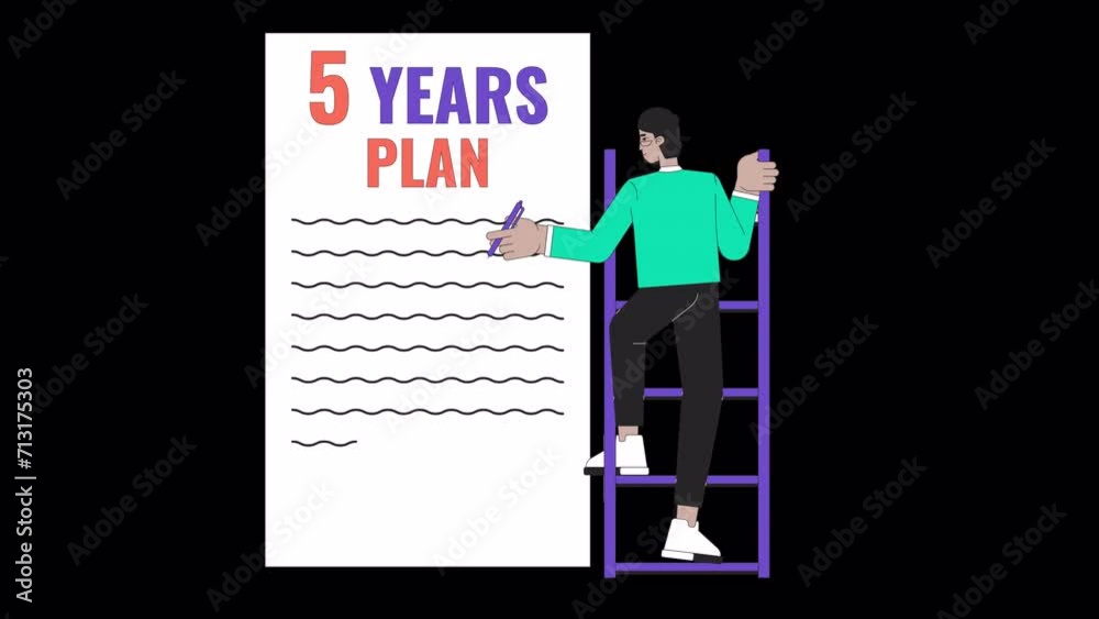 Writing 5 year plan goals line 2D animation. Professional development ...