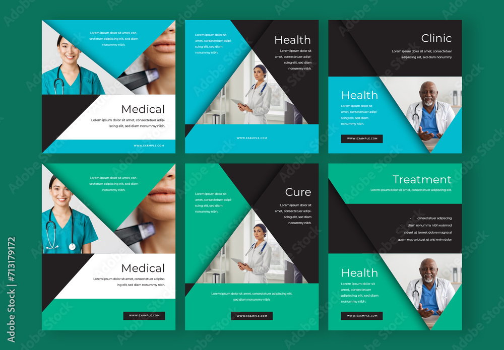 Medical Social Media Layouts For Healthcare Posts With Blue and Green ...