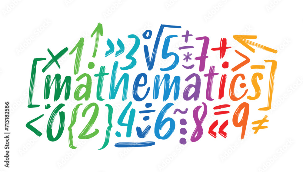 colorful math word and math symbols. handwritten math symbols Stock ...
