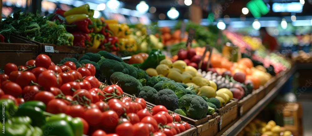 Still life shot of the fruit and vegetable aisle in a local grocery ...