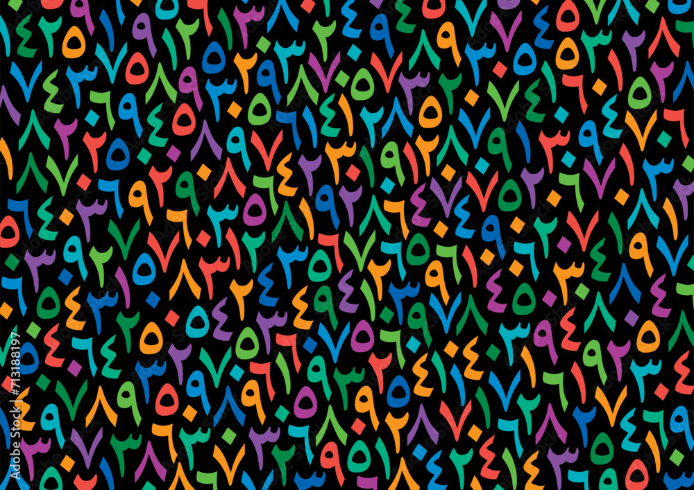 colorful arabic numbers background. mixed arabic numbers on black ...