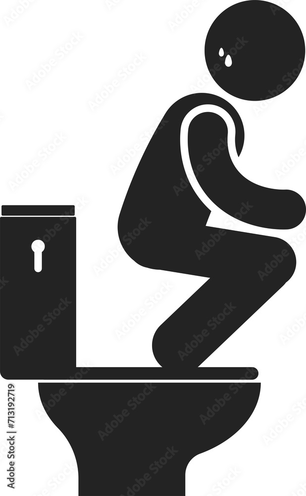 Isolated pictogram man sit or squat on top of toilet, for a bathroom ...