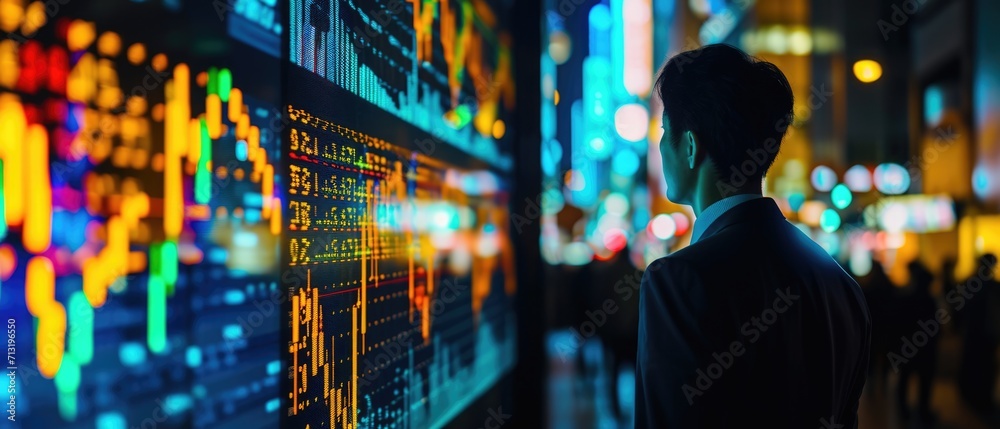 investor on street world of finance with striking visuals of bustling ...