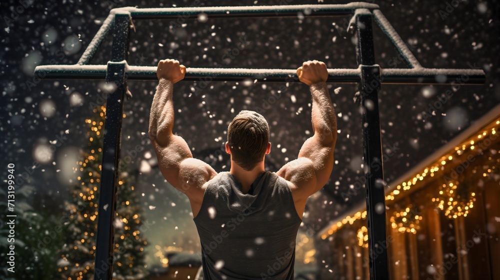 Handsome muscular young man working outdoors in the calisthenics or ...