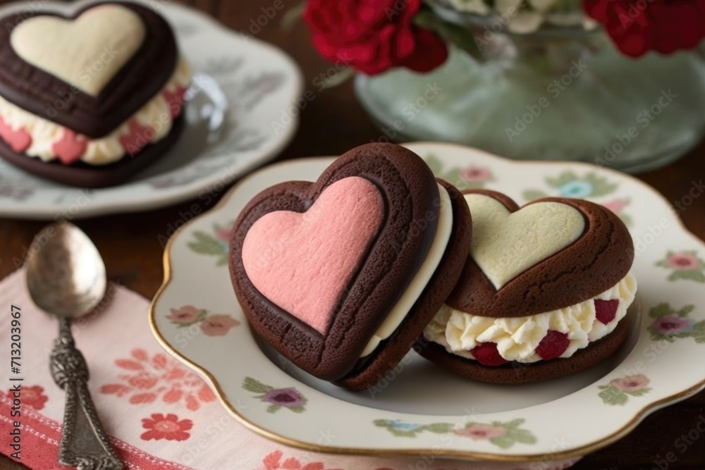 heart-shaped whoopie pies with a raspberry filling for a sweet and ...