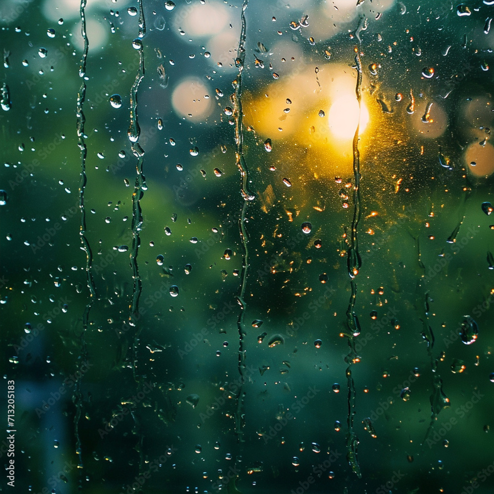 Beautiful view of raindrops running on window glass. Beautiful nature ...