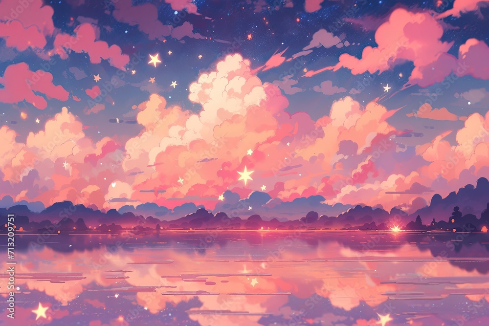 pink aesthetic sunset background in pixel art style. Stock Illustration ...