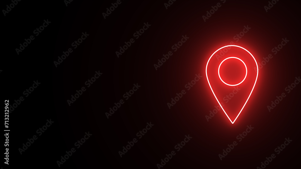 Neon glowing Location pin icon, symbol, sign. Glowing neon light ...