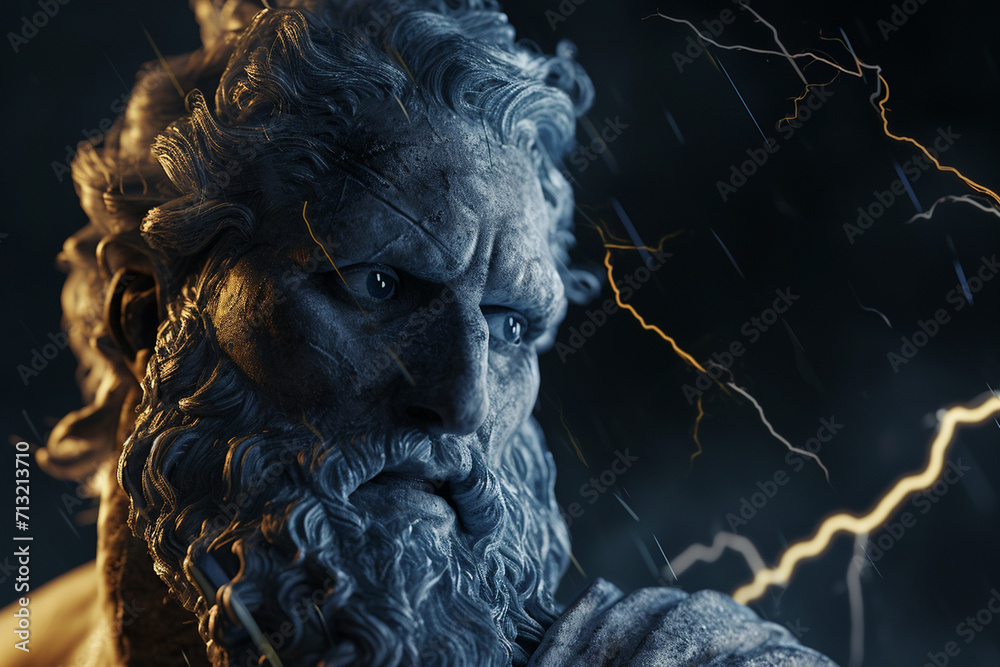 zeus looking forward in the lightnings dark theme , 3d render Stock ...