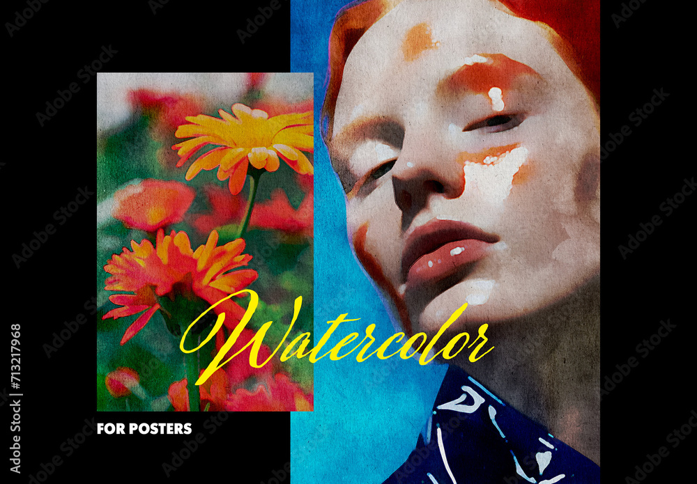 Classic Watercolor Poster Photo Effect Mockup With Generative AI ...