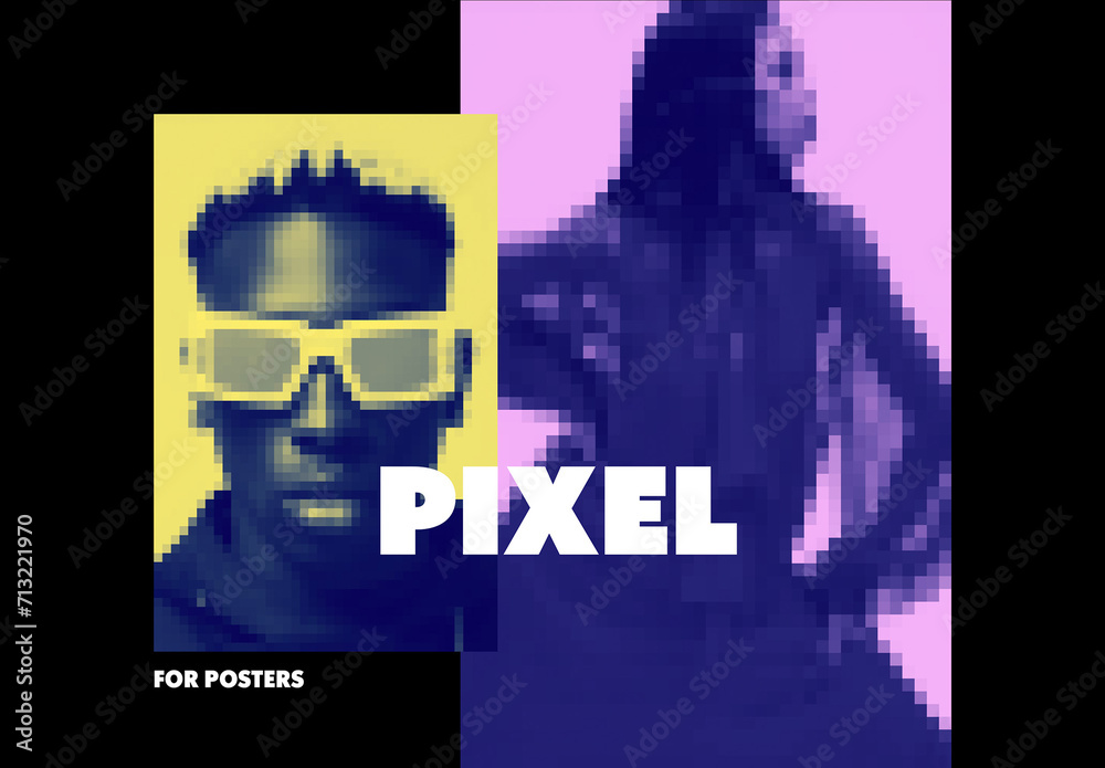 Pixelate Poster Photo Effect Mockup With Generative AI Preview Stock ...