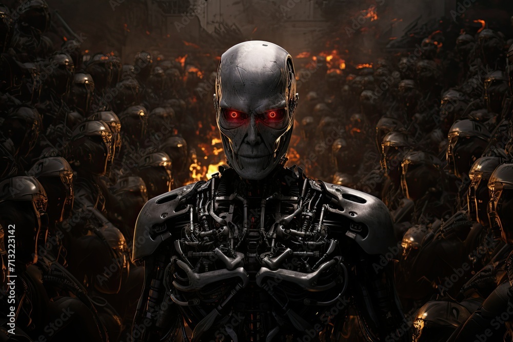 Humanoid robots, futuristic alien warrior looking at the camera ...