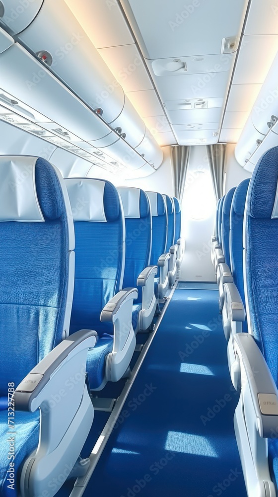 airplane interior with blue seats and a corridor. aero concept ...