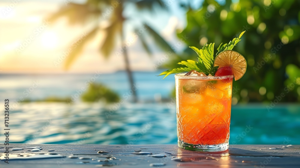 During summer a cocktail glass rests on the water's surface by the ...