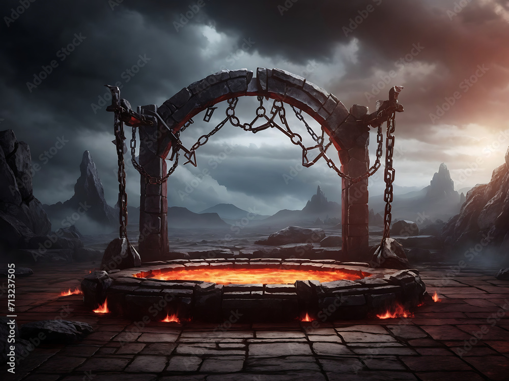 Game battle arena background with hell landscape design with stone ...