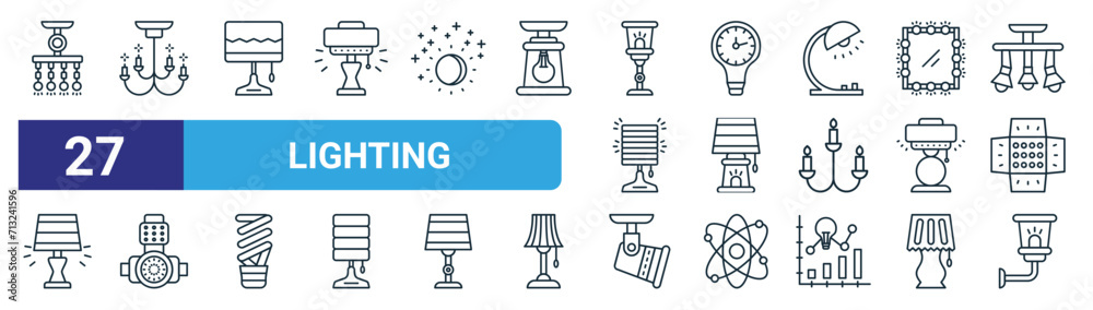 set of 27 outline web lighting icons such as decoration lamp ...