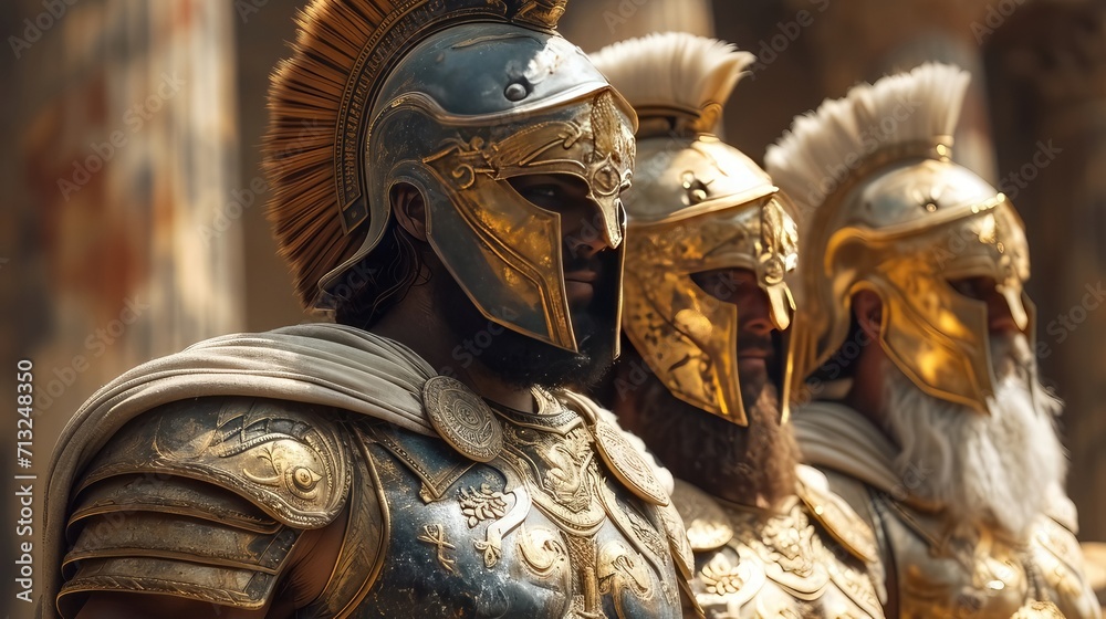 Majestic Greek Gods Donning Plate Armor Amidst the Enigmatic Clouds. A ...