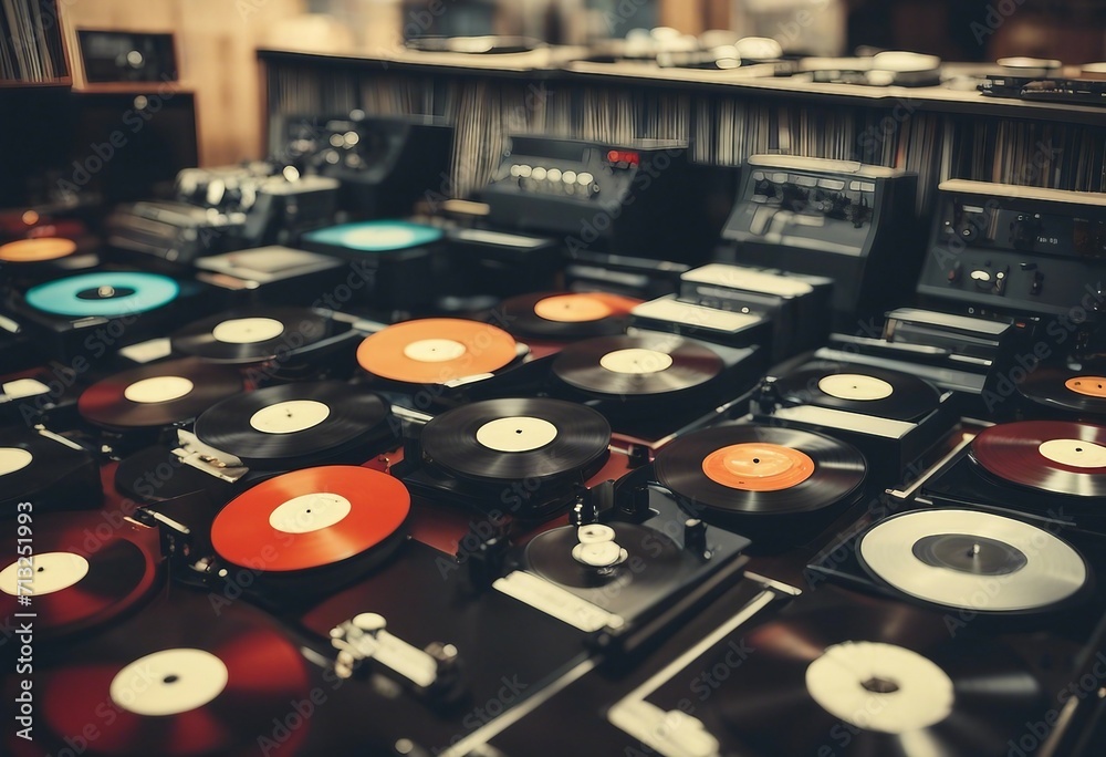 Retro Record Store Rows of Vinyl Records and Turntables from Yesteryears Stock Photo | Adobe Stock