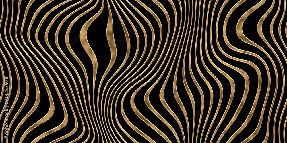 Seamless golden surreal Art Noveau wavy wonky vertical stripes pattern ...