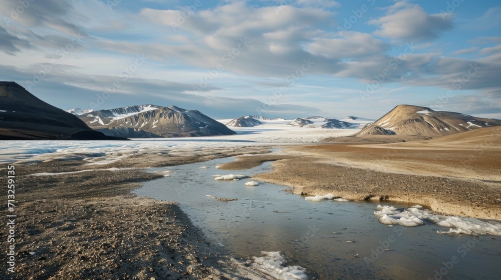 Artic landscape without snow and ice due global warming, desert in ...