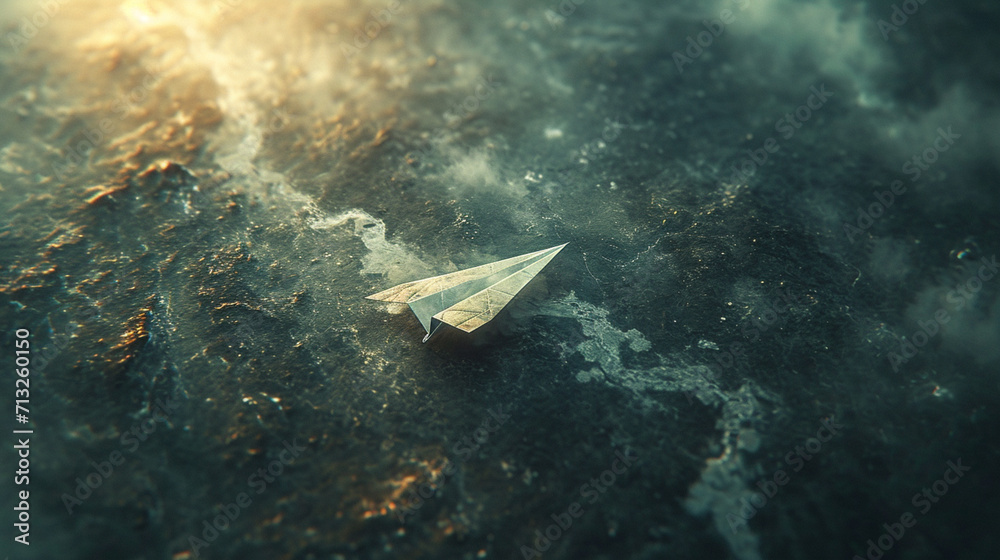 An illustration of a small, lone paper airplane positioned at the end ...