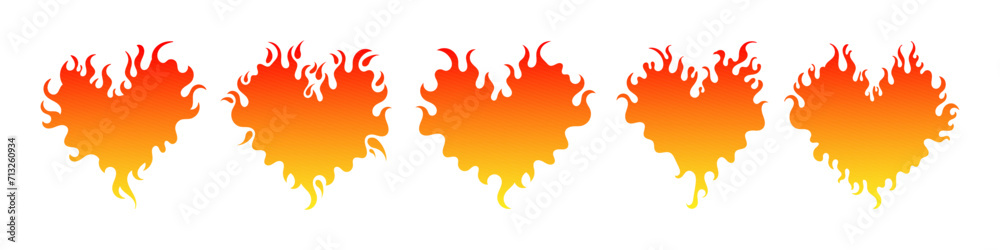 Fire hearts icons set. Hand-drawn hearts. Vector illustration isolated ...