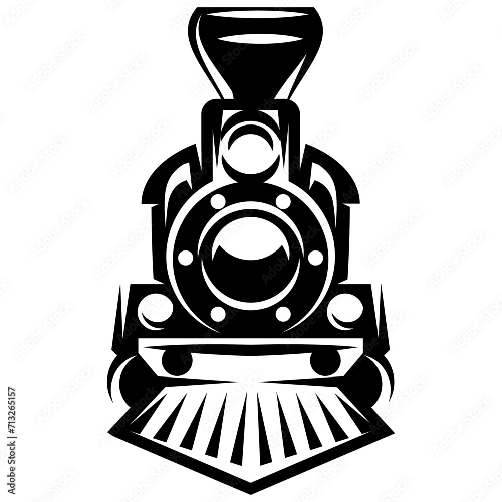 Retro train, front view. Monochrome vector image. Template for design ...