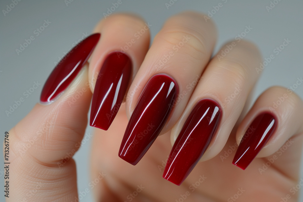 red nails with a long red nail, in the style of naturalistic ...