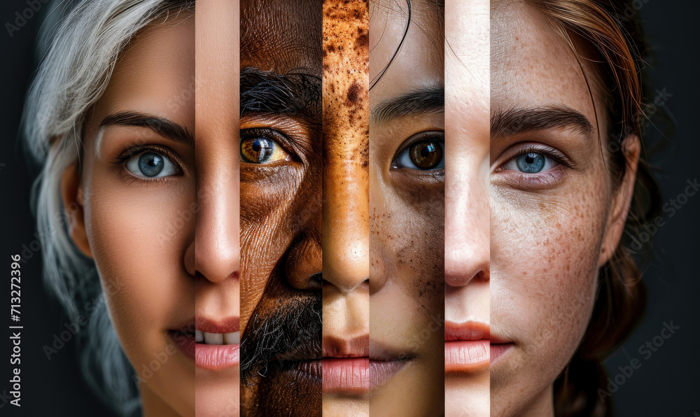 Composite portrait blending diverse faces of different ages ...