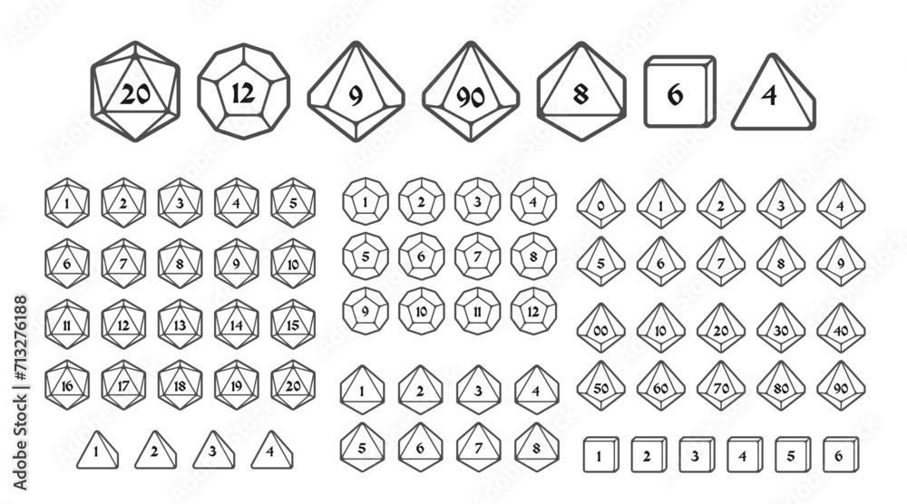D4, D6, D8, D10, D12, and D20 Dice Icons for Boardgames With Numbers ...