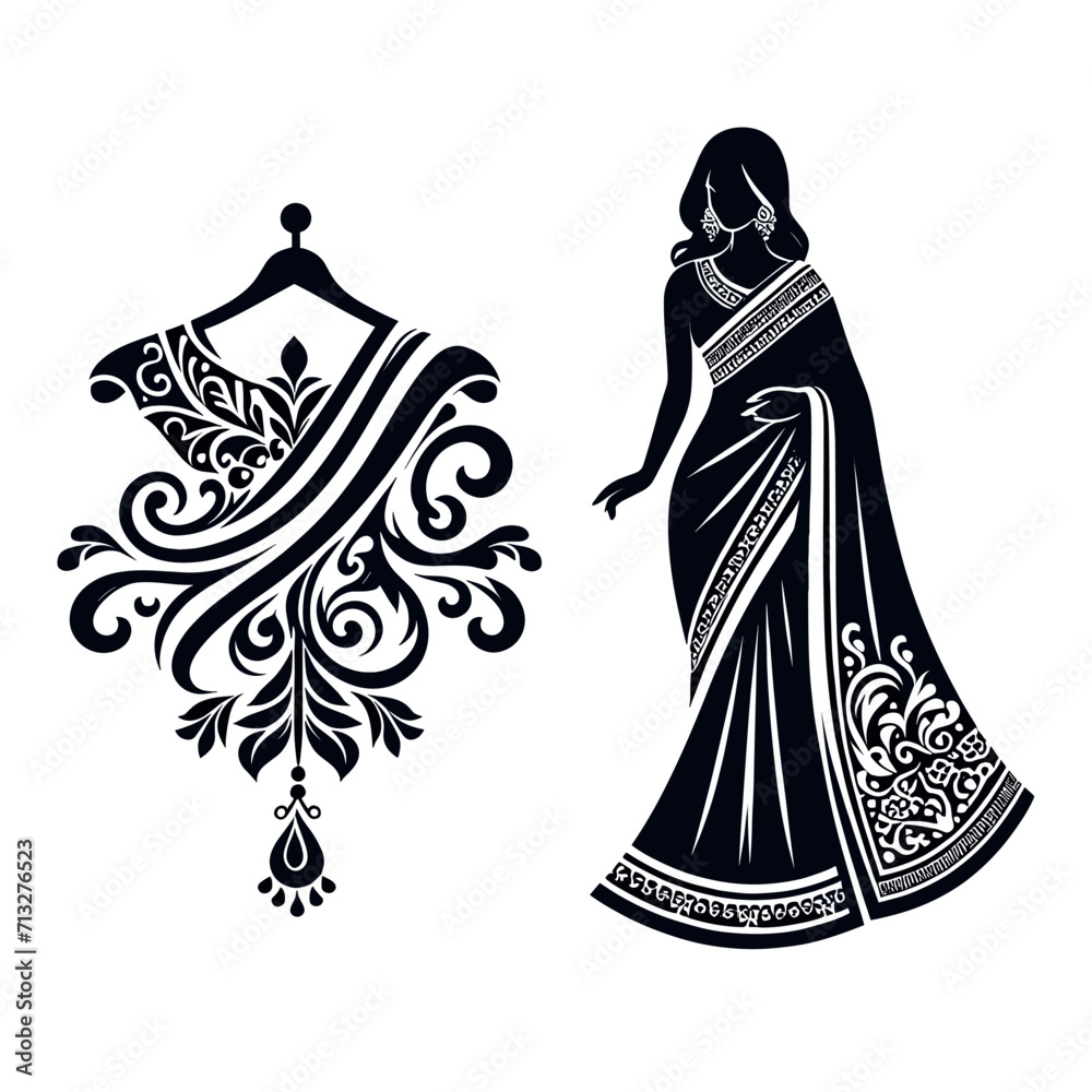 Vector saree with women's figure clothing logo design, Generative Ai ...