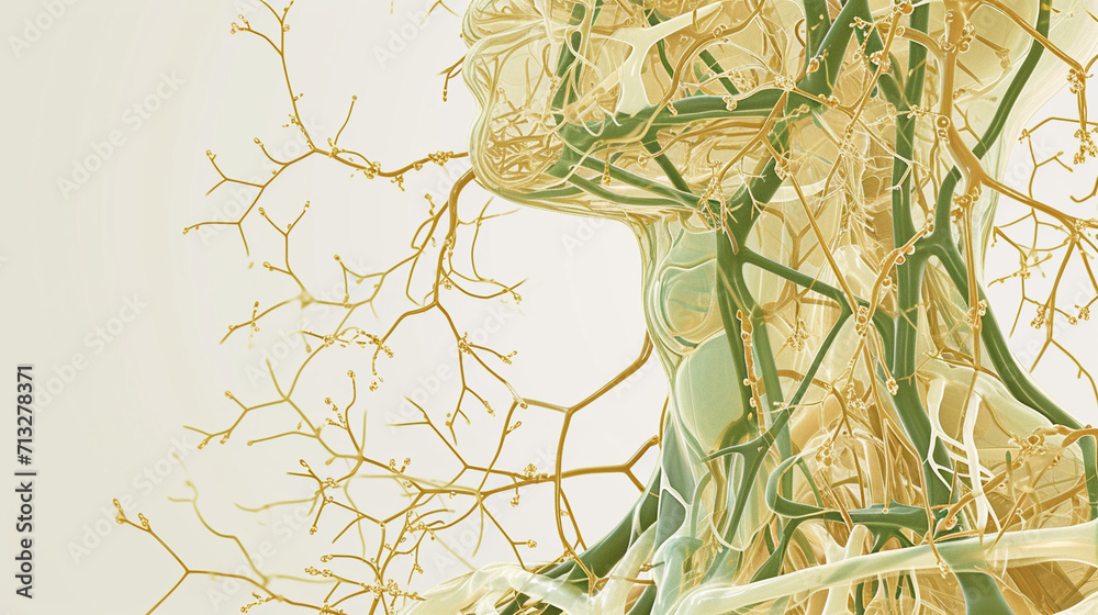 A visually rich medical illustration capturing the lymphatic vessels in ...
