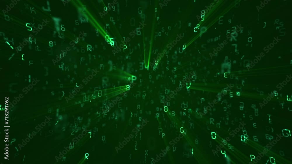 Green digital code matrix motion background - streaming letters, numbers and punctuation marks ...