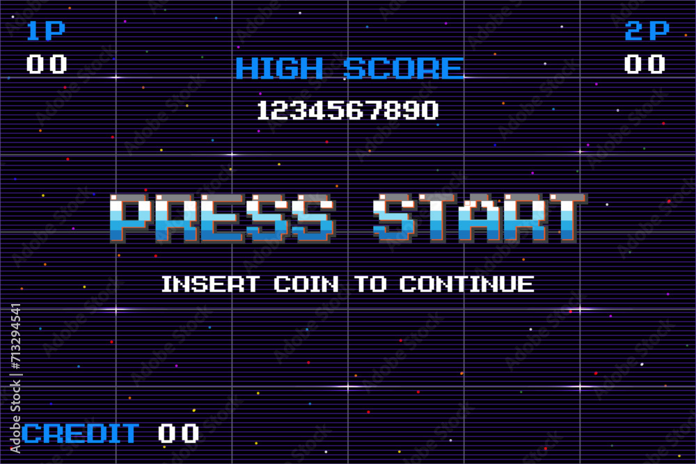PRESS START INSERT A COIN TO CONTINUE .pixel art .8 bit game. retro ...