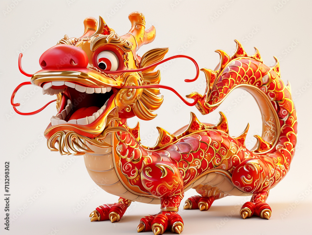 Chinese dragon is acting in 3D cartoon style. Suitable for children ...