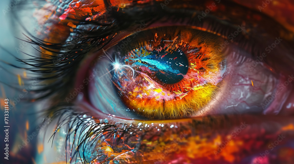 An artistic representation of the human eye, featuring a surreal blend ...