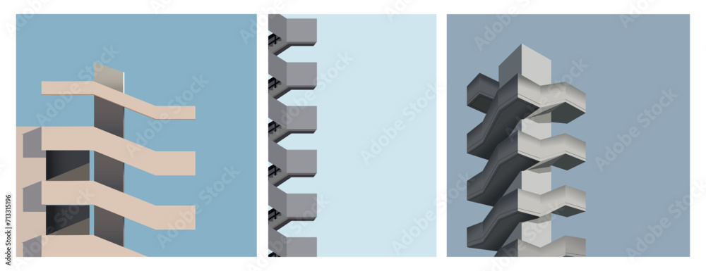 Brutalism architecture. Social media banners. Abstract brutalistic ...