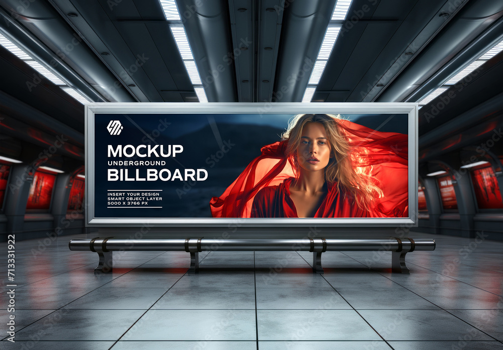 Billboard In Modern Underground Train Station Mockup. Generative Ai ...