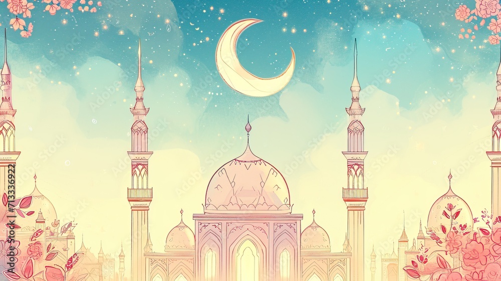 Hand drawn sketch of Mosque in pastel colors - AI Generated Stock ...