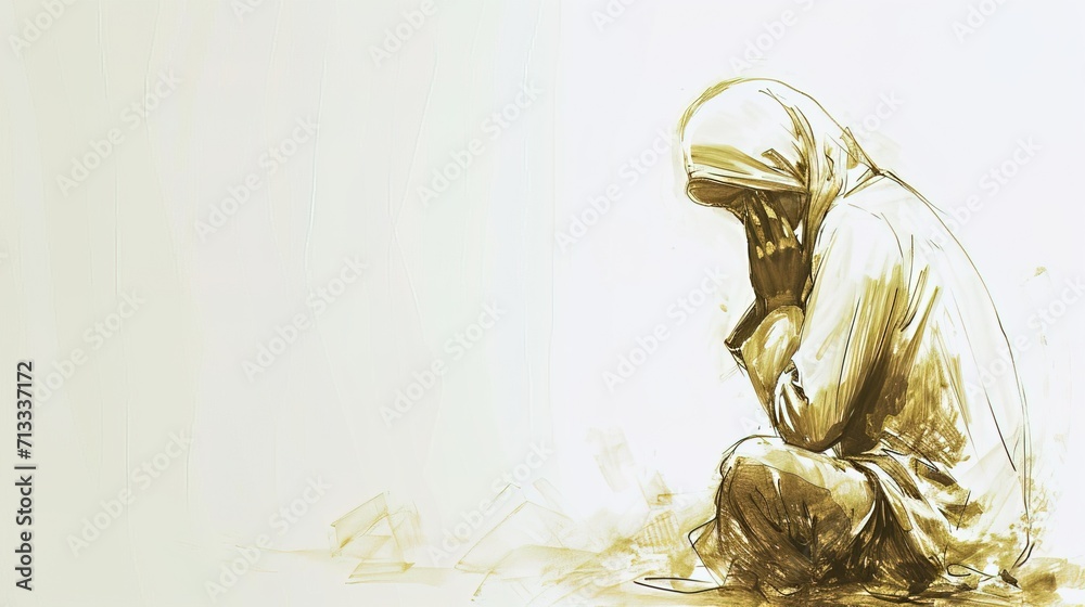 vintage sketch of a sad woman praying and sitting on the floor - AI ...