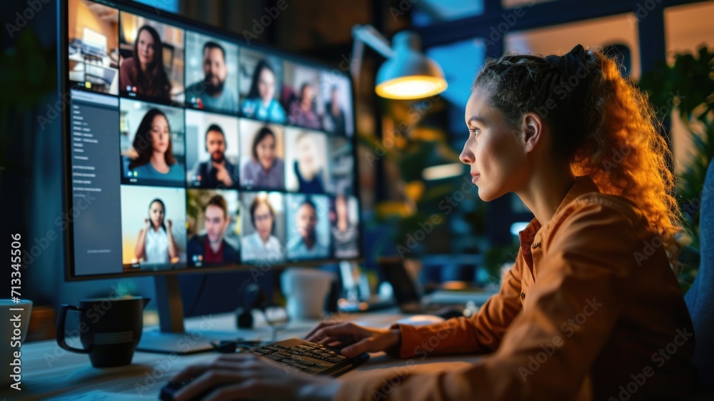 seamless remote work where diverse people connect through screens to ...