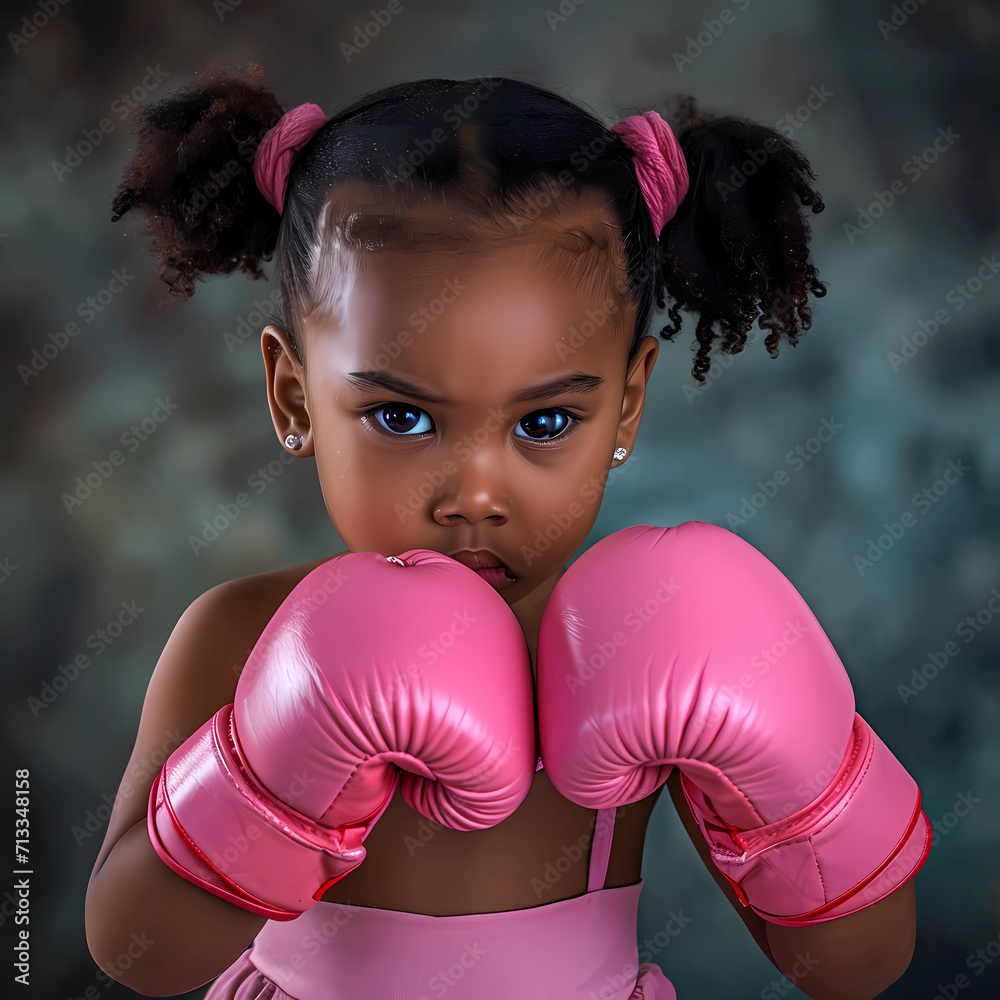 child with boxing gloves, an adorable cute little girl in pink boxing ...