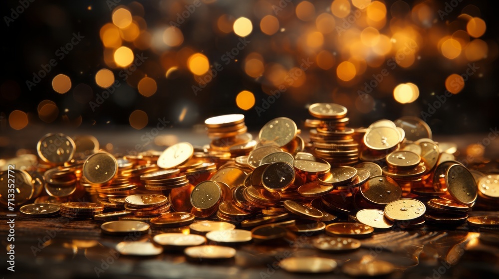 Falling flying gold coins money gems from the top with bright yellow ...