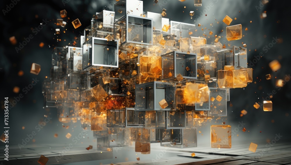 A vibrant and playful arrangement of cubes, bursting with energy and ...