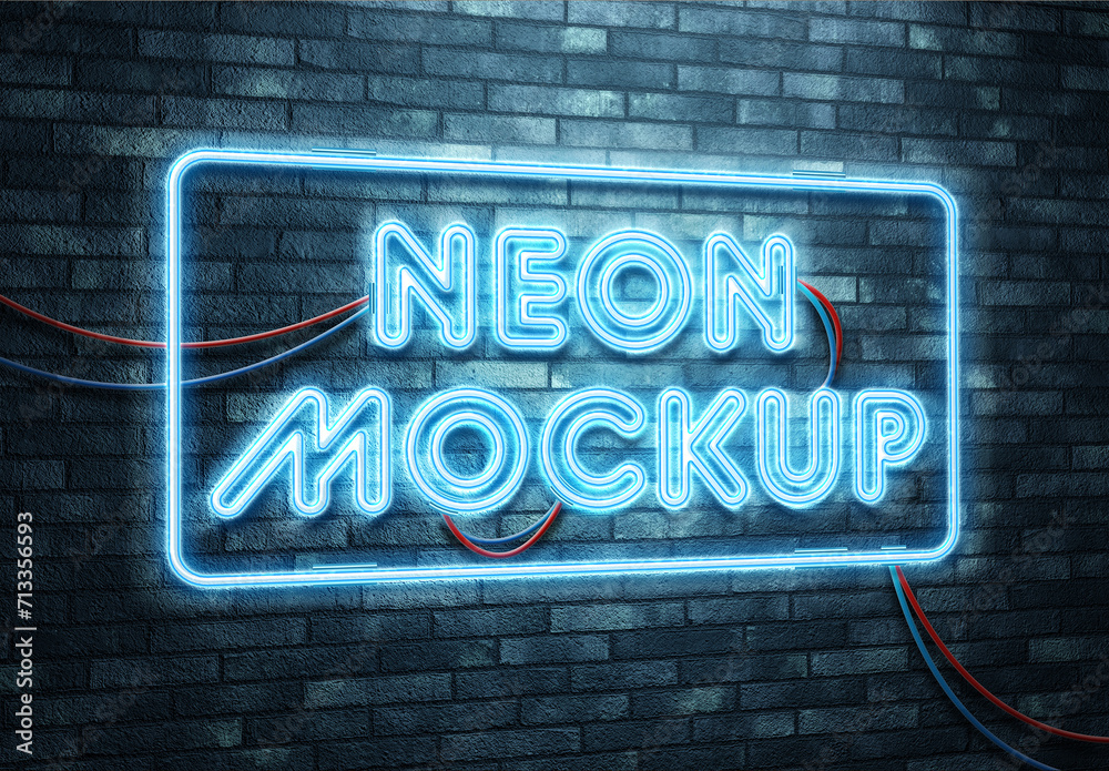 Neon Text Effect Mockup on Brick Wall Stock Template | Adobe Stock