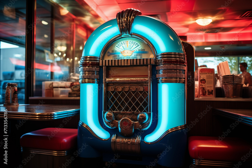 Vintage juke box music box for choosing song composition in retro cafe ...