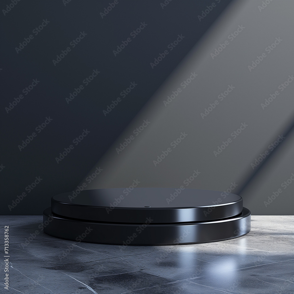 3d empty product display podium for presentations. A sleek black ...